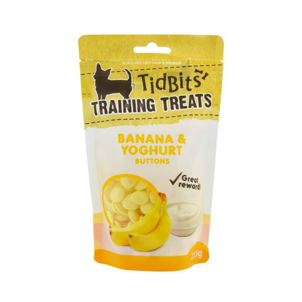 TidBits - Training Treats Banana & Yoghurt Buttons (250g) – Pets Domain